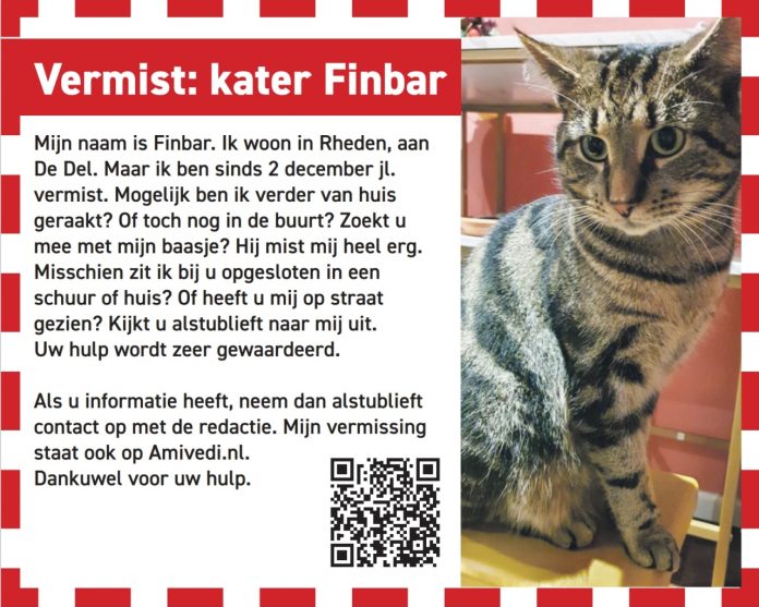 Vermist: kater Finbar » Regiobode